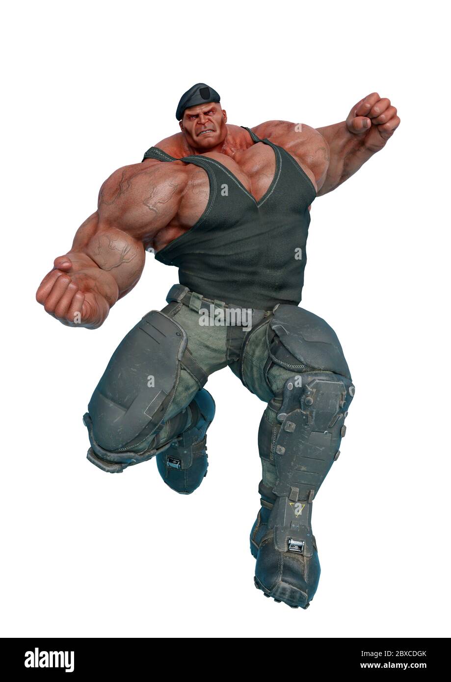 captain strong jump attack in a white background. This official man in ...