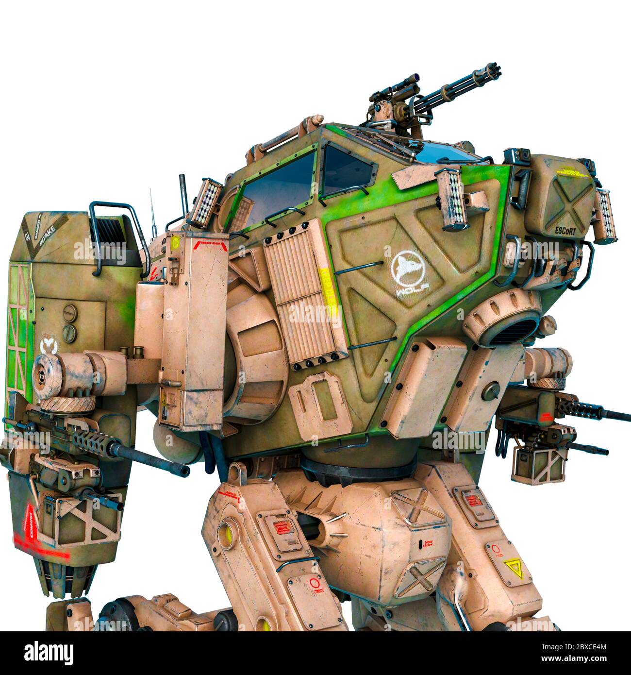 front combat machine in a white background close up side view. This ...