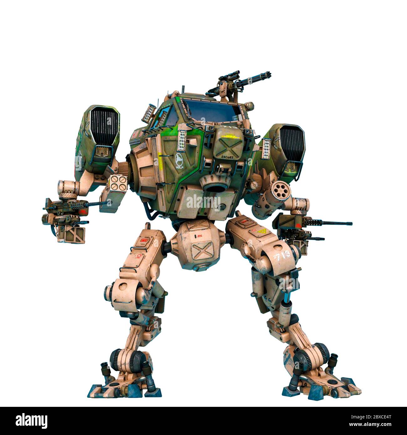 front combat machine stance pose in a white background. This military ...