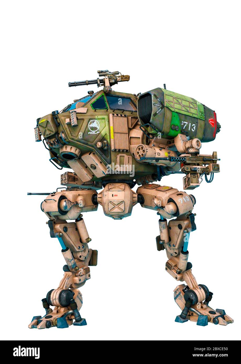 front combat machine looking for the enemy in a white background. This ...