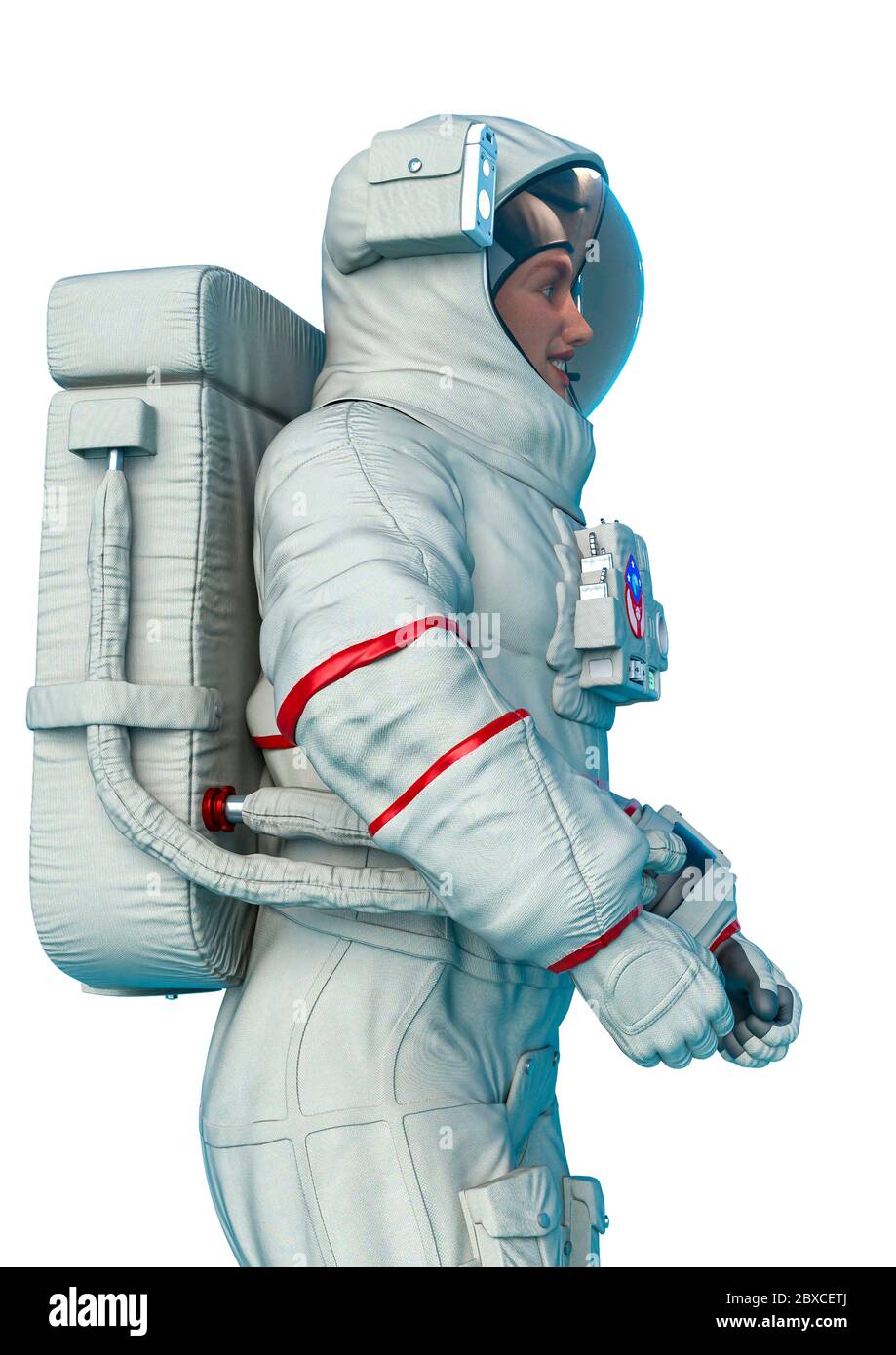 astronaut space side view close up in a white background. This super ...