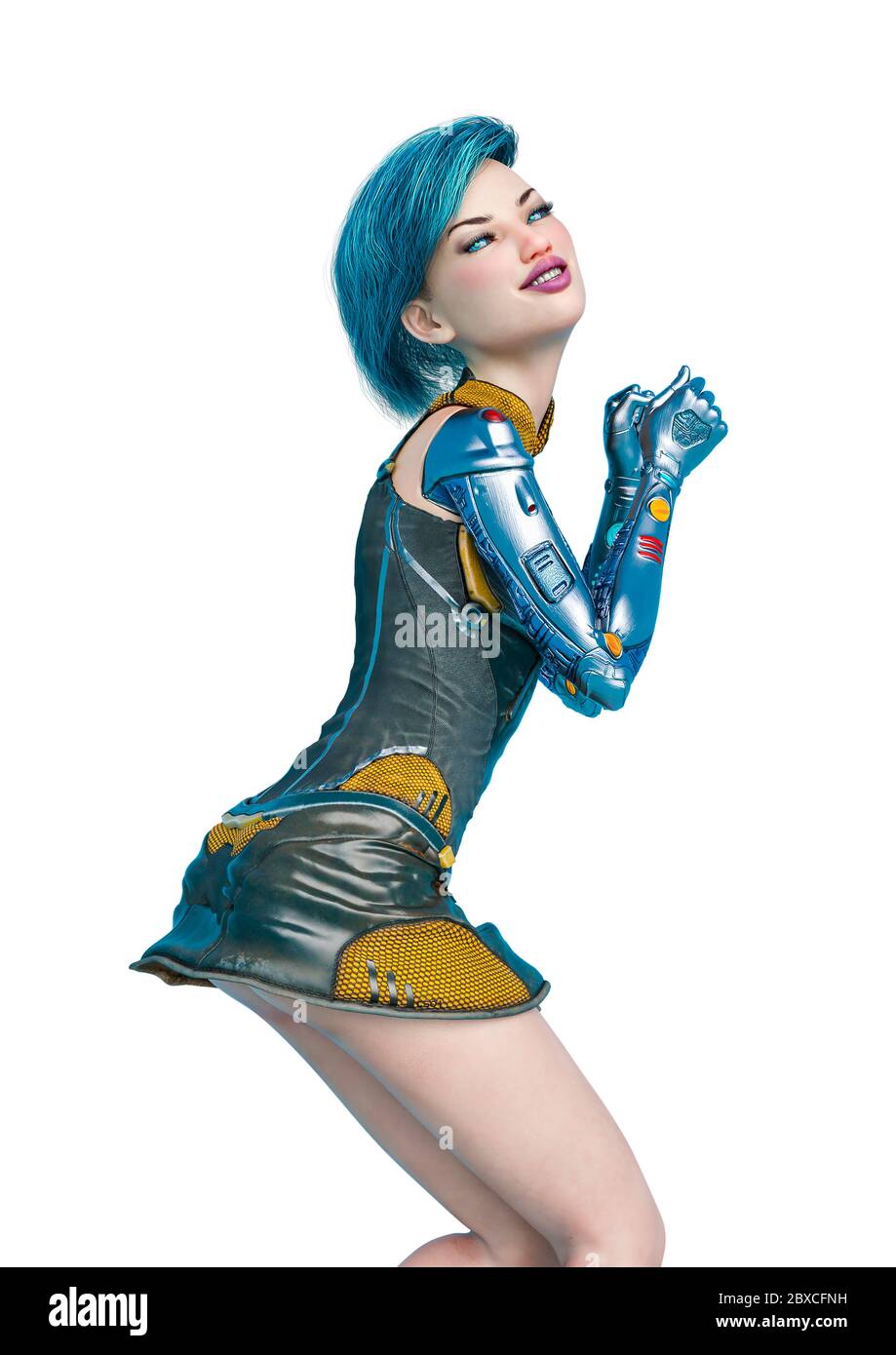 cyborg girl having a good time white background. This super cyborg girl ...