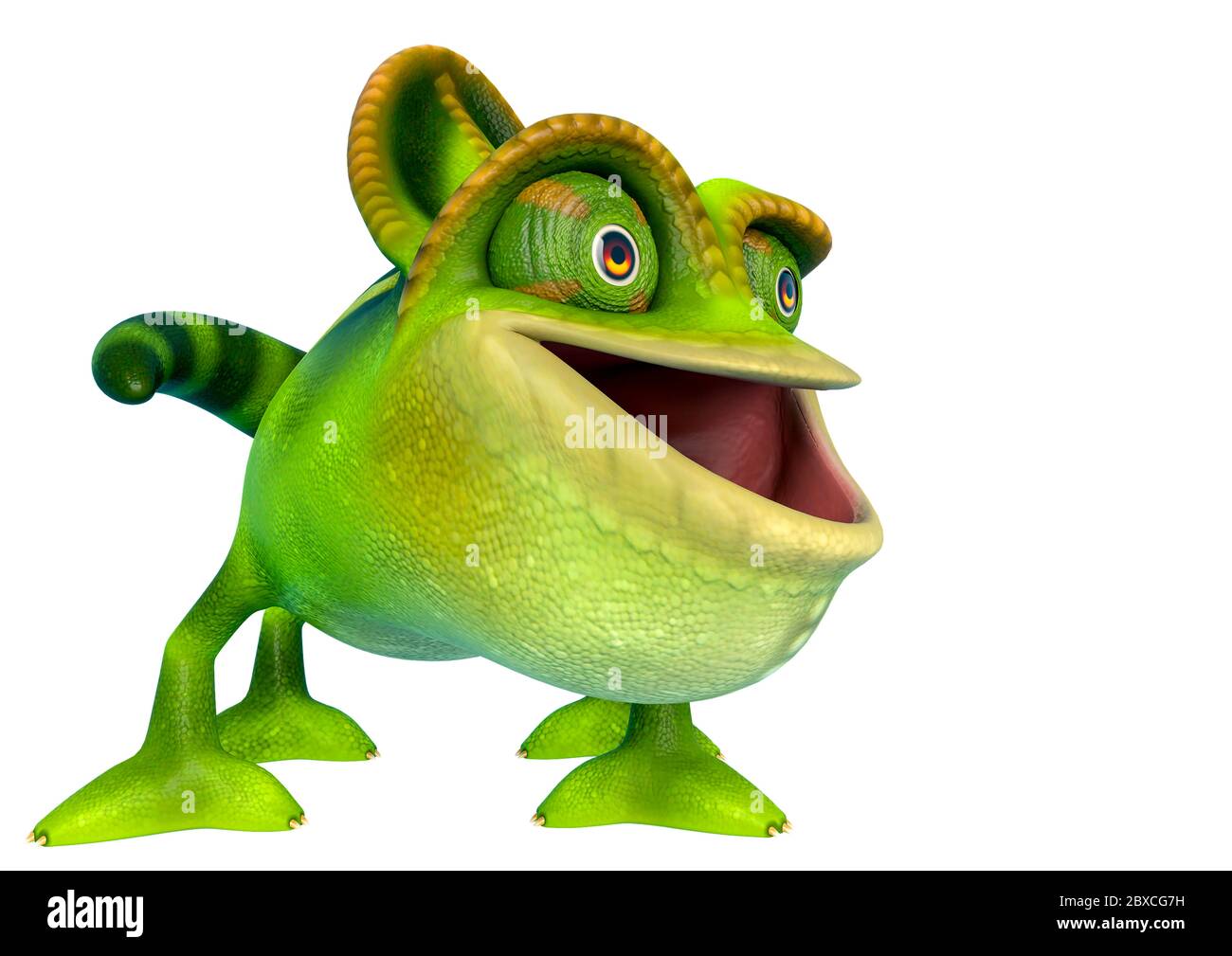 chameleon cartoon is happy and funny face in a white background side ...