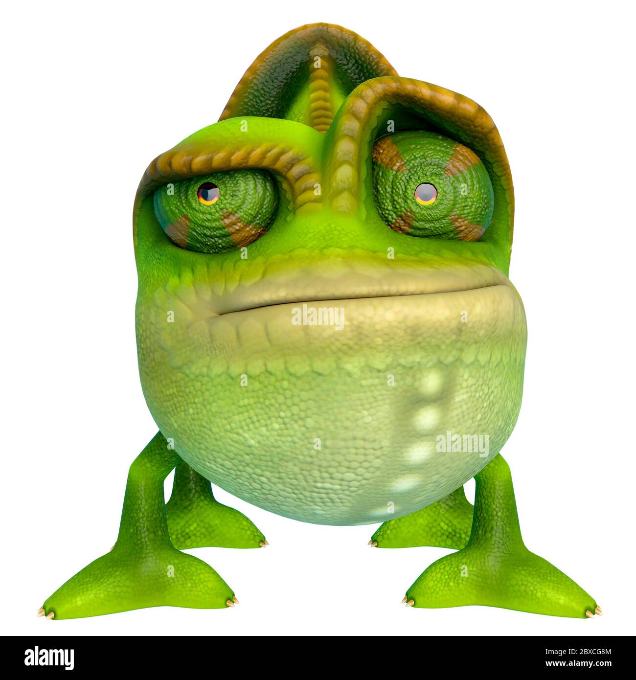 chameleon cartoon have a dubious face in a white background. This ...