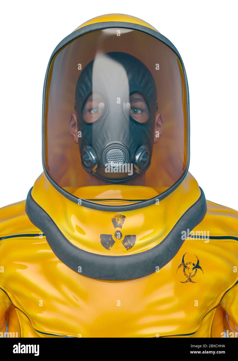 bio hazard man id portrait in a white background. This biohazard in ...