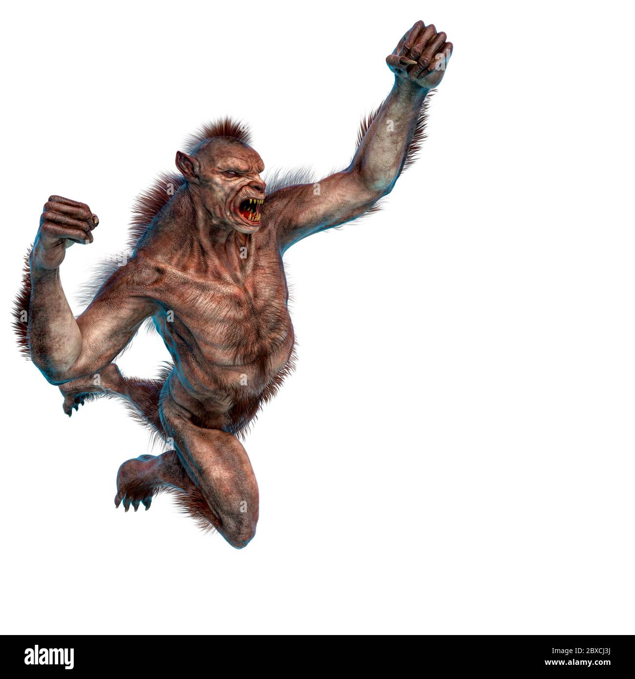 lycan monster on jumping attack in a white background. This werewolf in ...