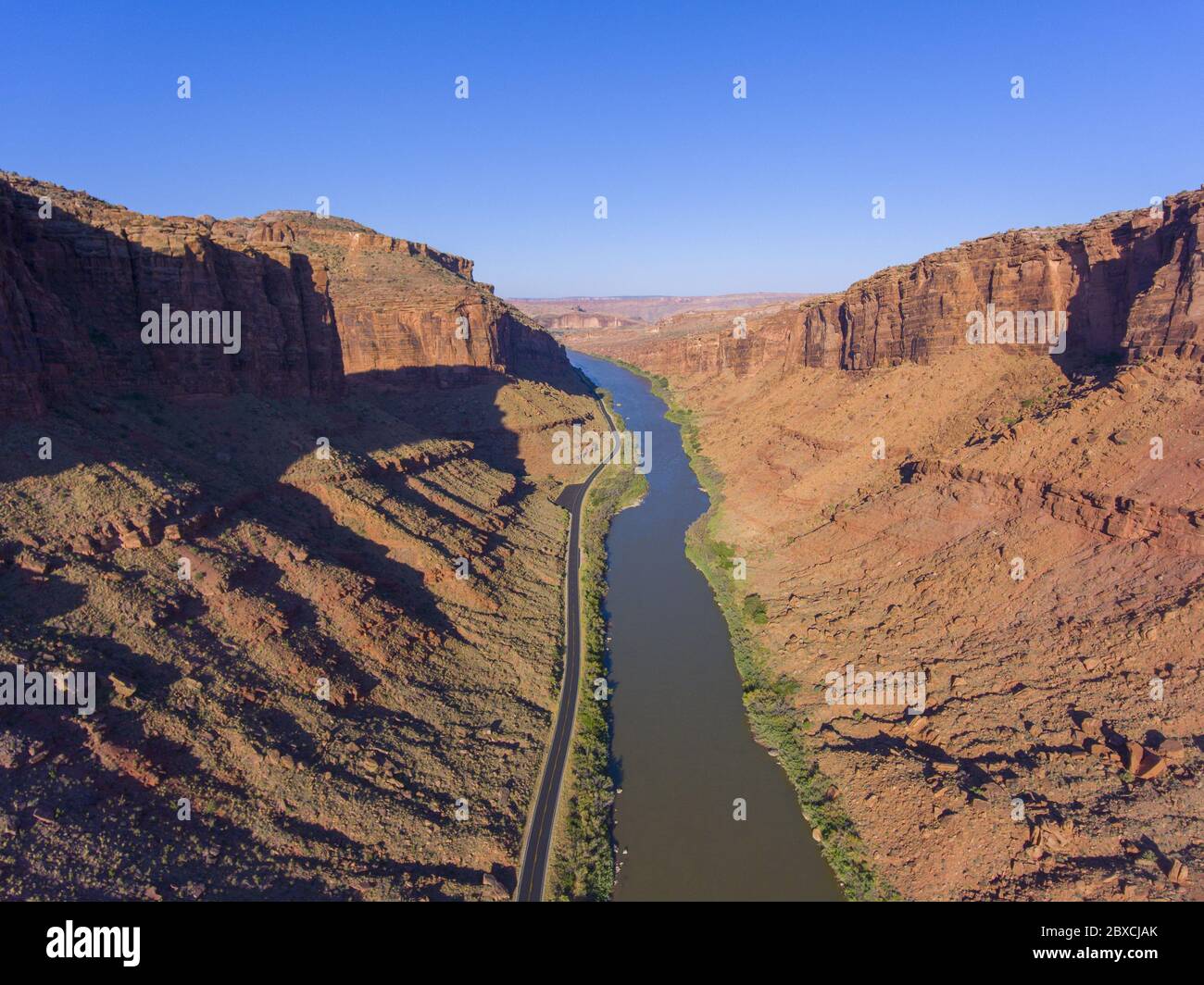 Aerial view of Colorado River near Arches National Park in Moab, Utah ...