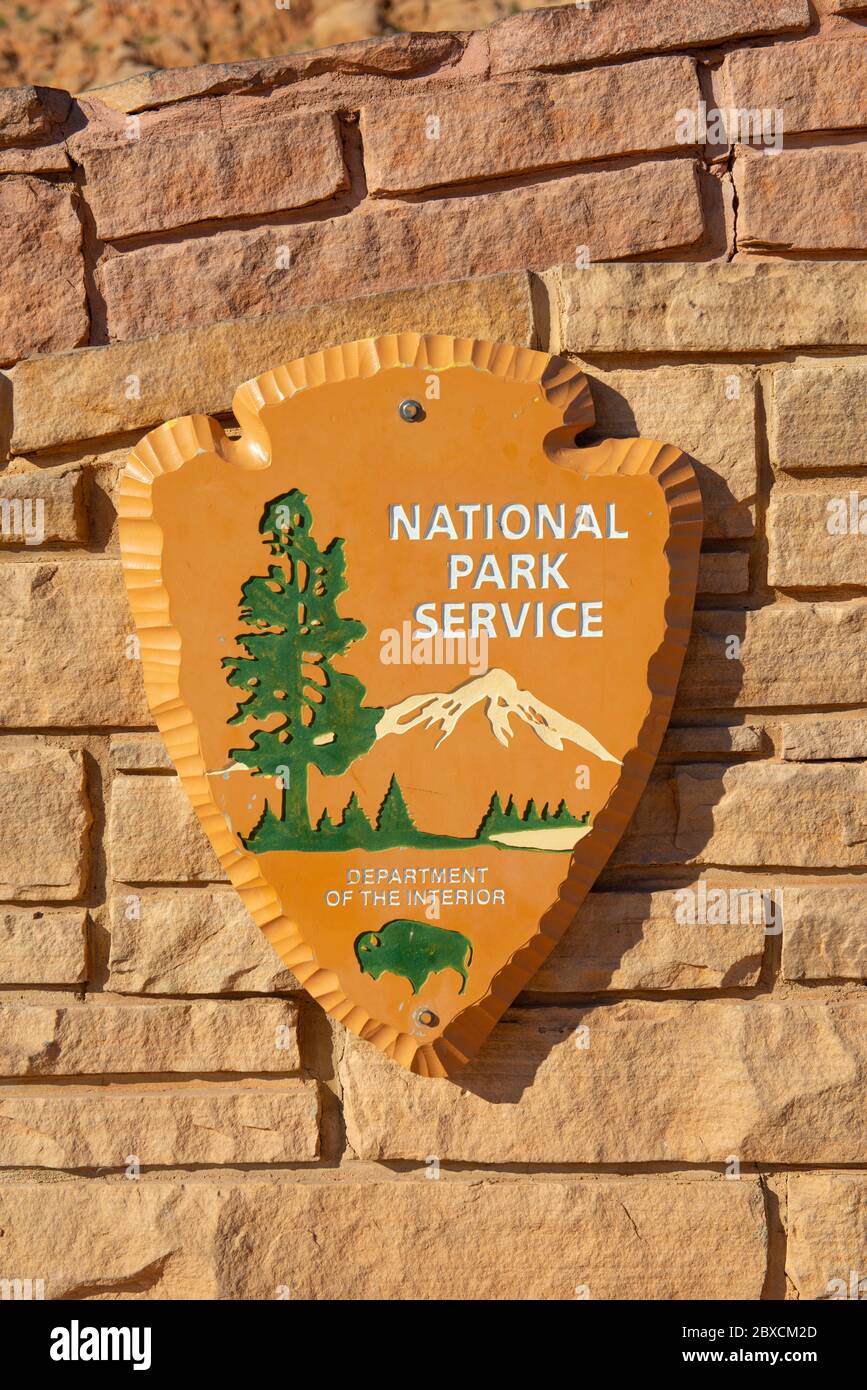 US national park service sign in Arches National Park, Moab, Utah, USA ...