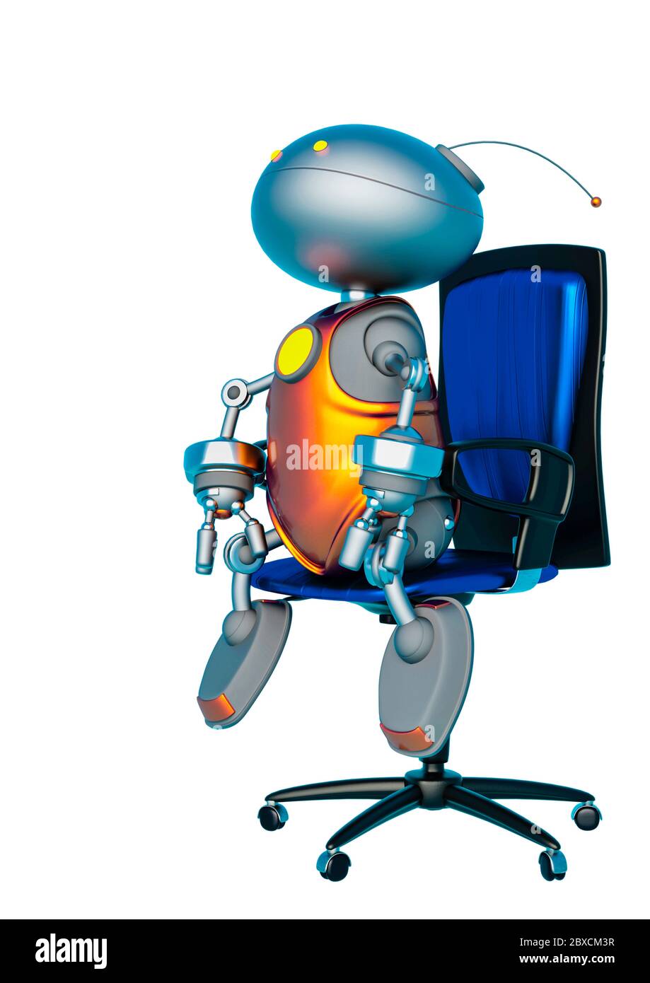 mini bot sitting in a chair side view in a white background. This robot ...
