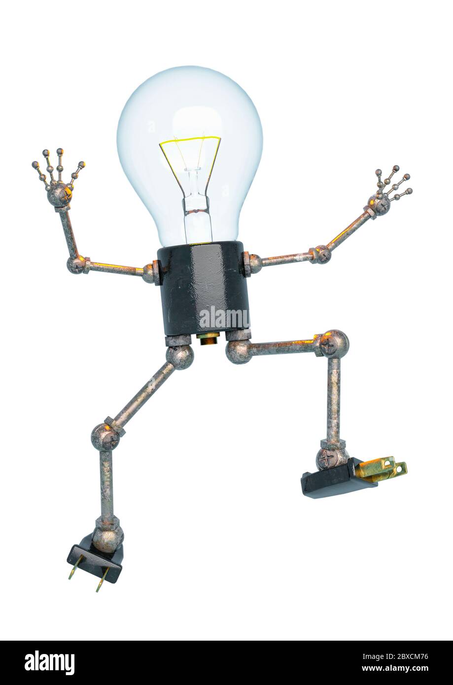 bulb light character in a white bacground. This robot in clipping path ...