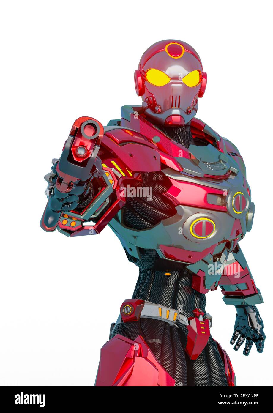 knight vision in a sci fi outfit in a white background. This super hero ...