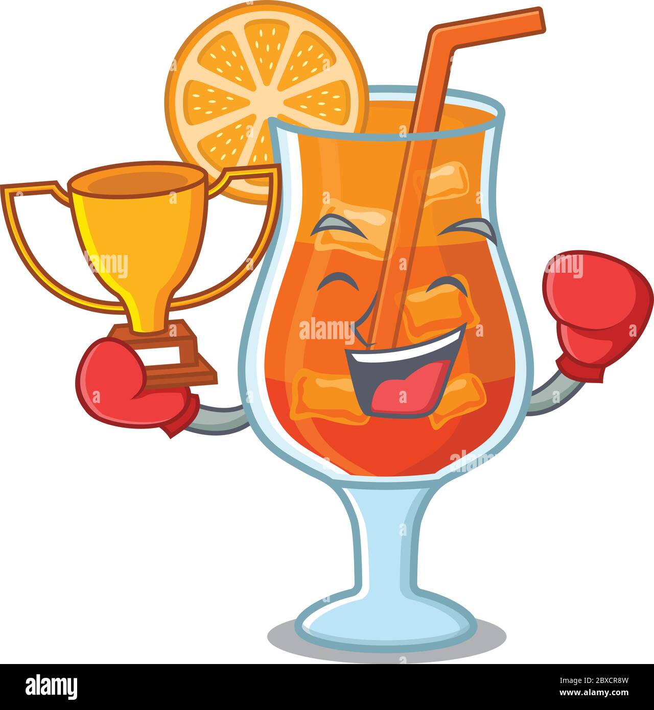 An elegant boxing winner of mai tai cocktail caricature design concept ...
