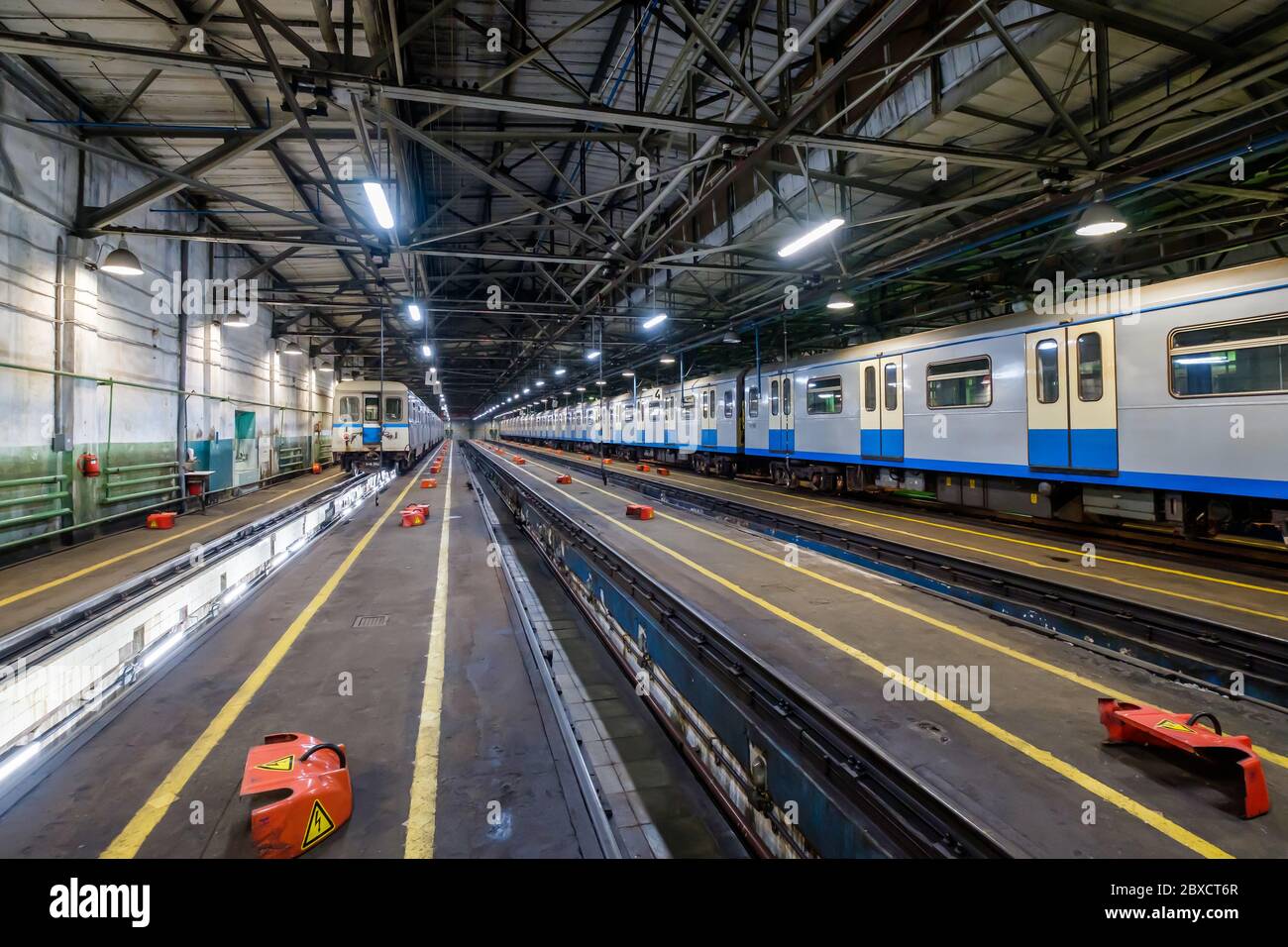 Subway train metro depot Stock Photo - Alamy