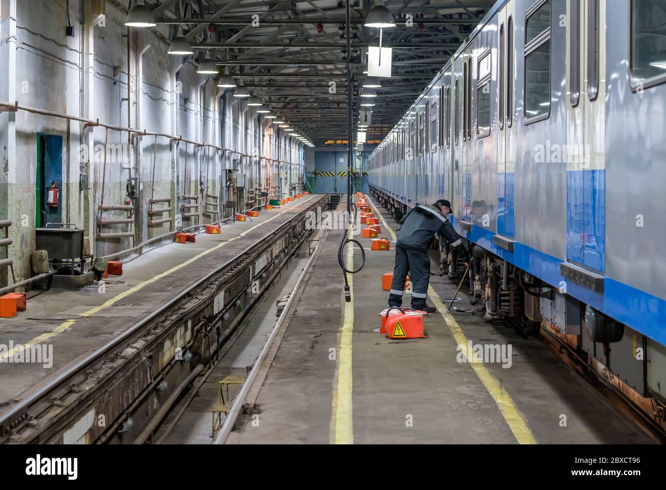 Subway train metro depot Stock Photo - Alamy