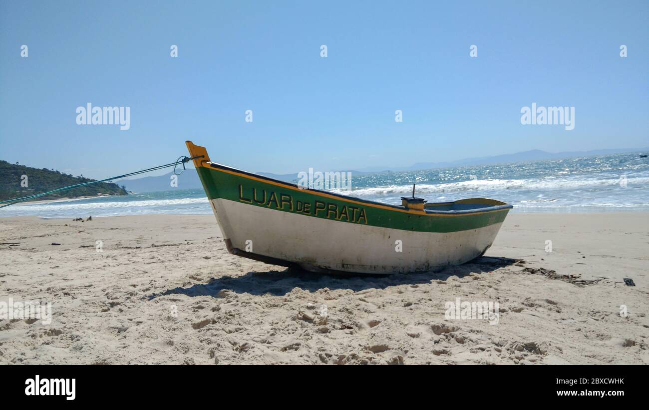 luar de prata boat close up in Florianopolis Brazil. This beach will ...