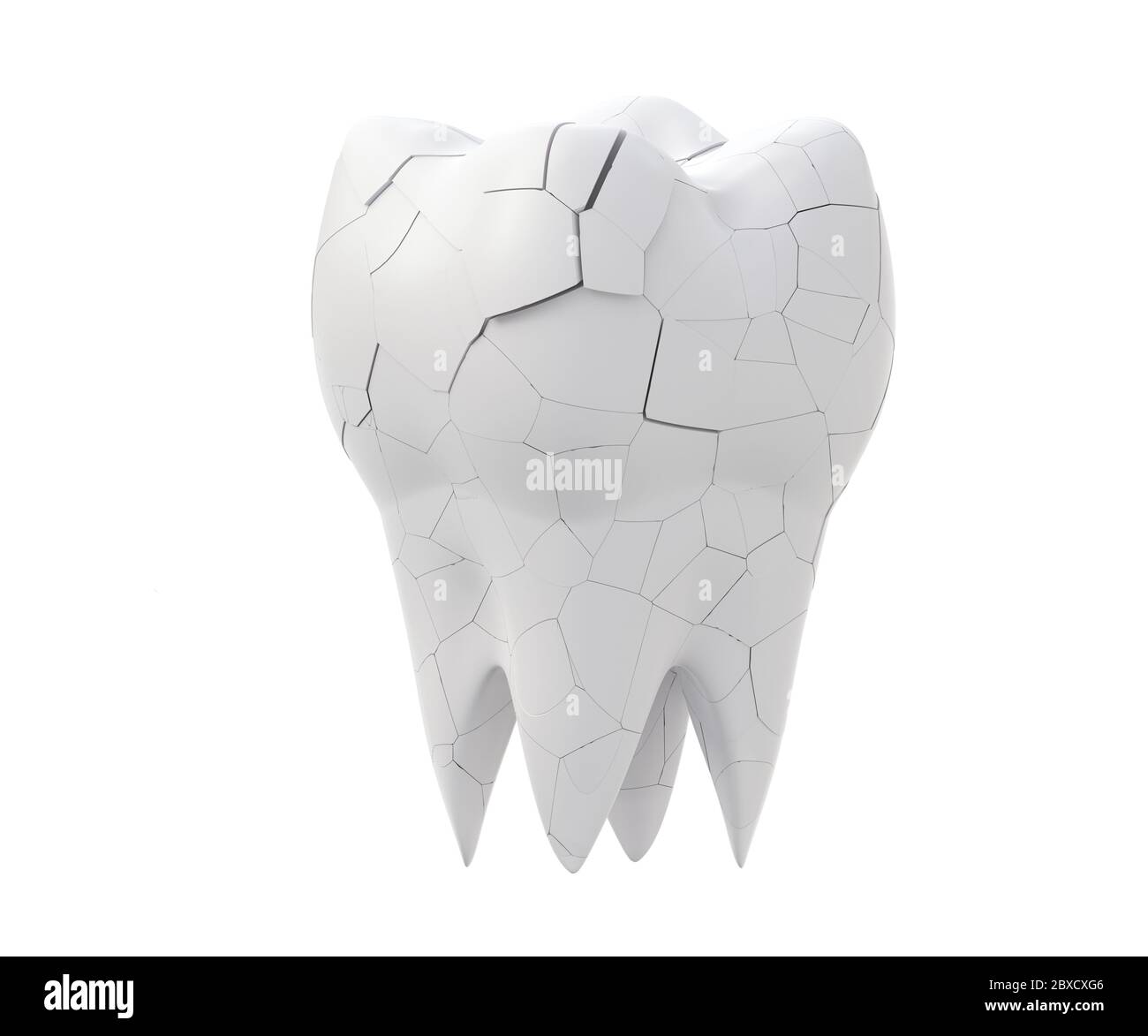 Broken molars tooth and whole tooth isolated on white background. 3d ...