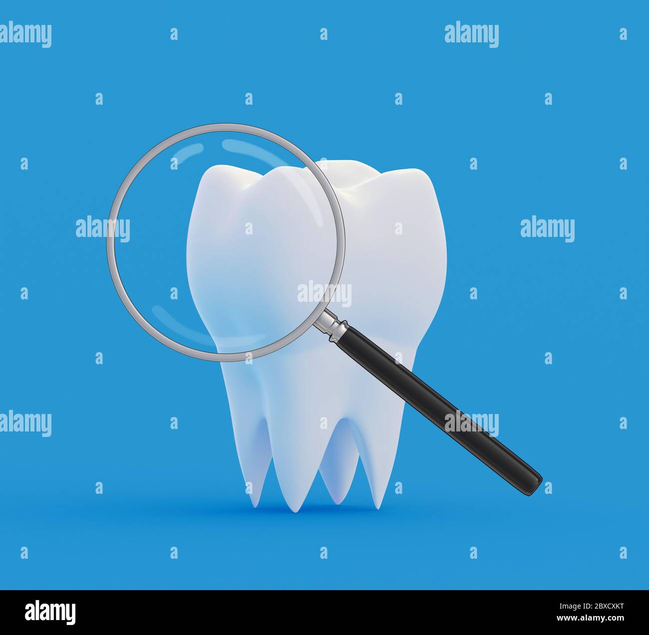 Tooth under a magnifying glass. Research and diagnosis of teeth ...