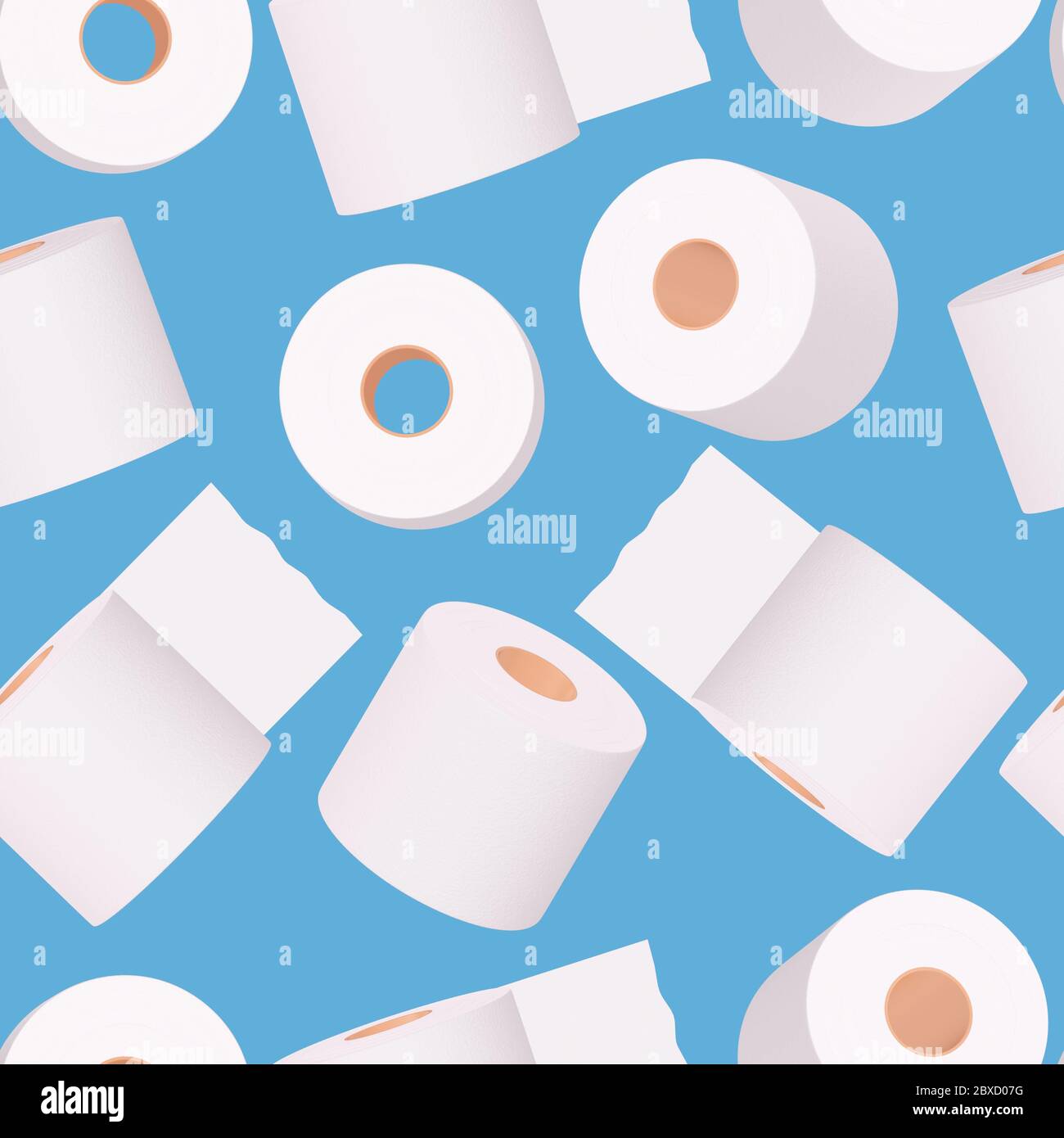 seamless white toilet paper pattern on a blue background. 3d ...