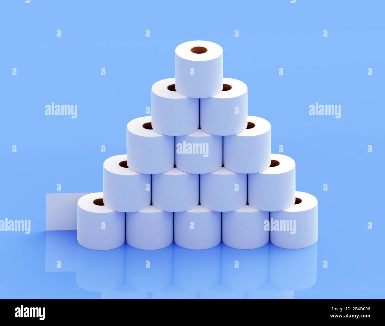 A pyramid of toilet paper on a blue background. 3d illustration Stock ...