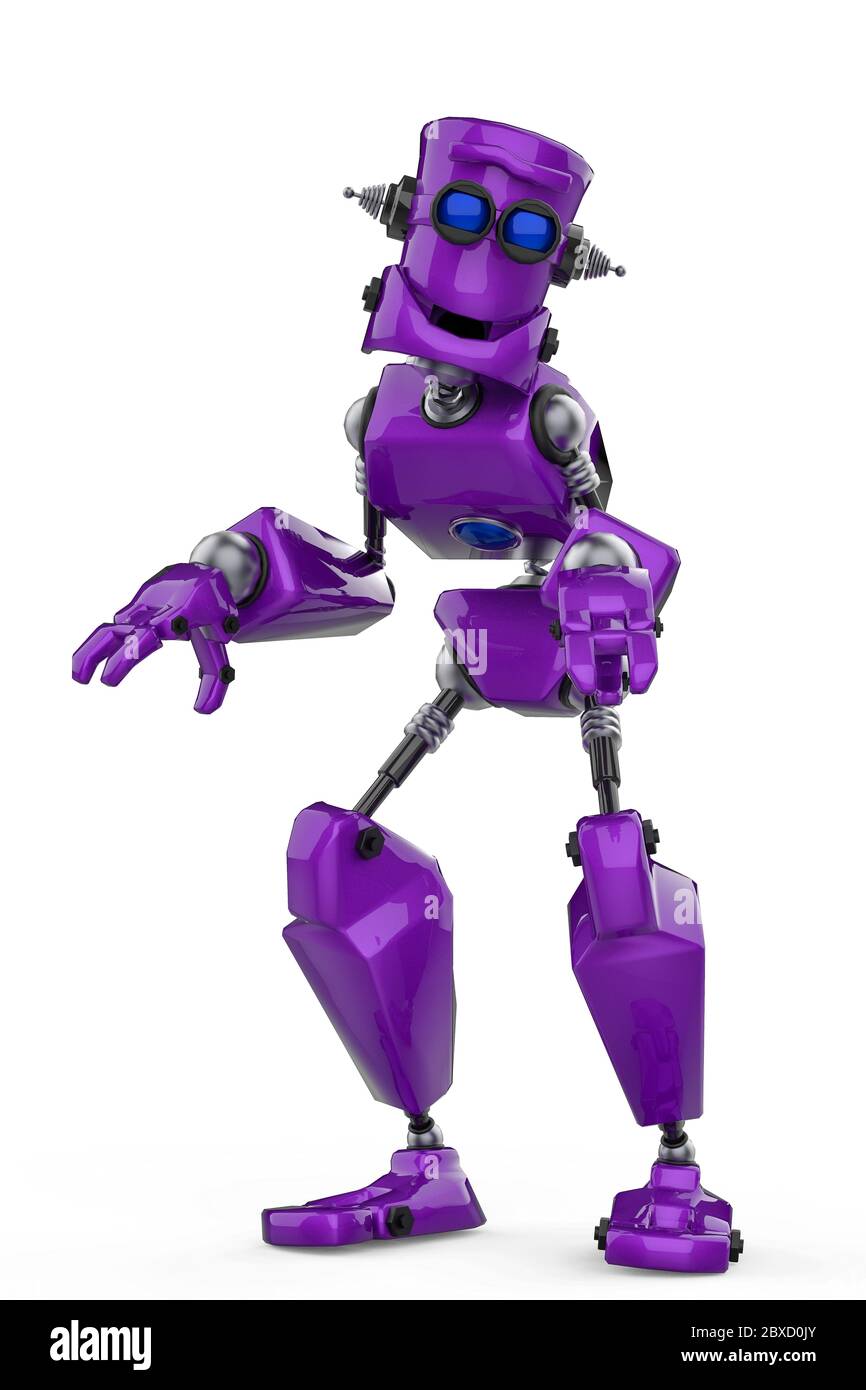 funny purple robot cartoon doing a monster pose in a white background ...