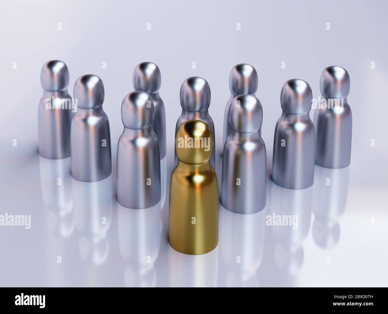 Concept leader of the business team. Crowd of gray silver men goes for ...