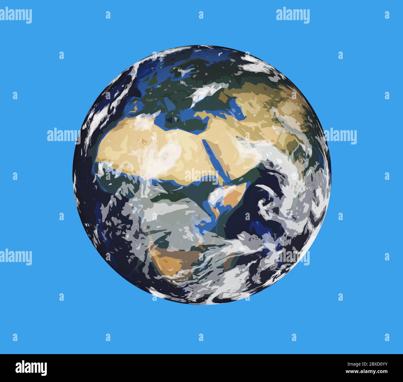 Abstract stylized planet Earth on a blue background. 3d illustration ...