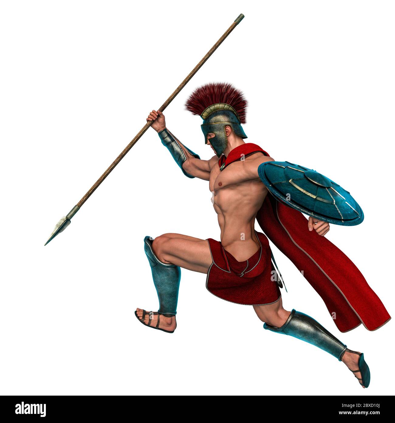 spartan warrior jump attack in a white background. This spartan will ...