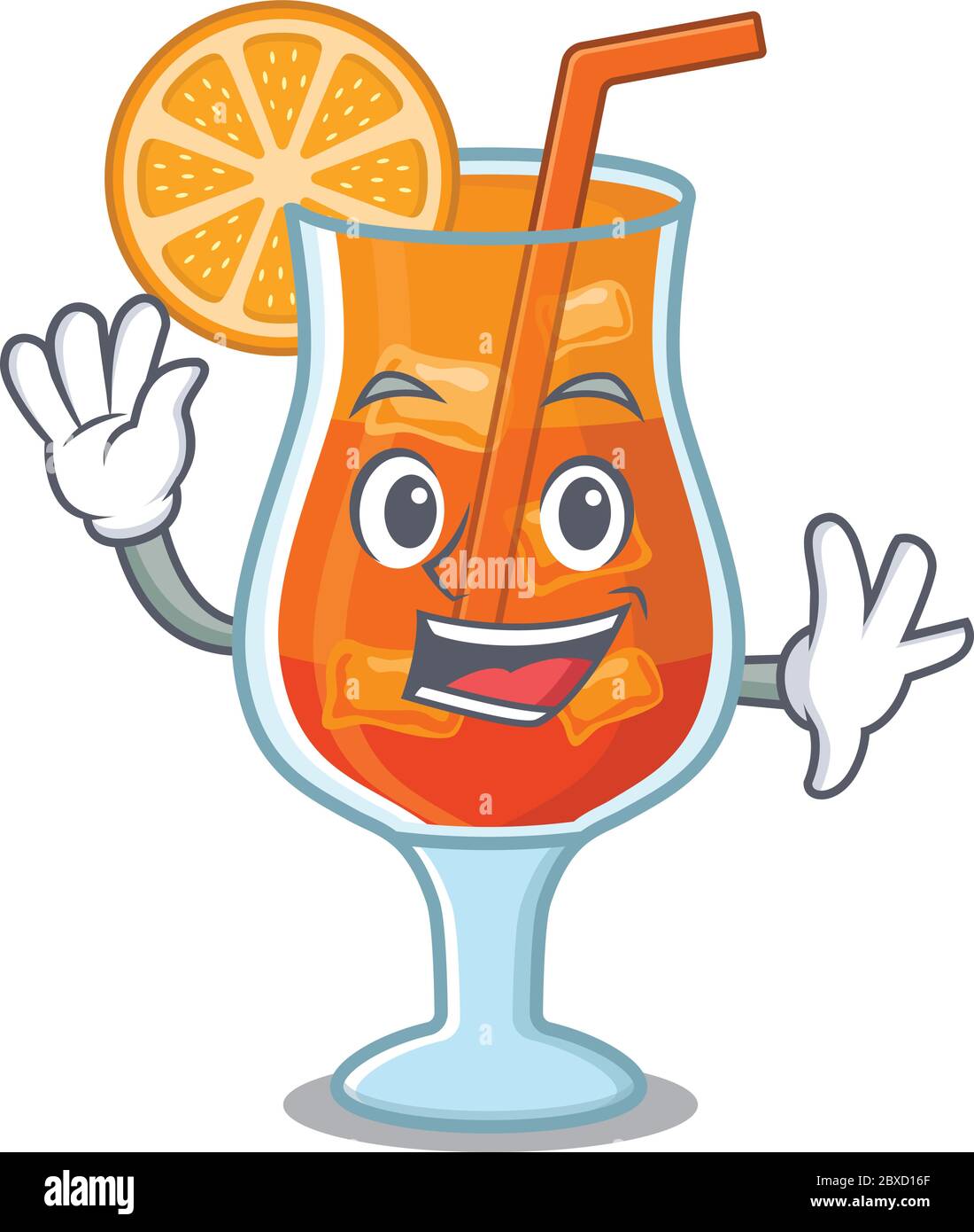 A charming mai tai cocktail mascot design style smiling and waving hand ...