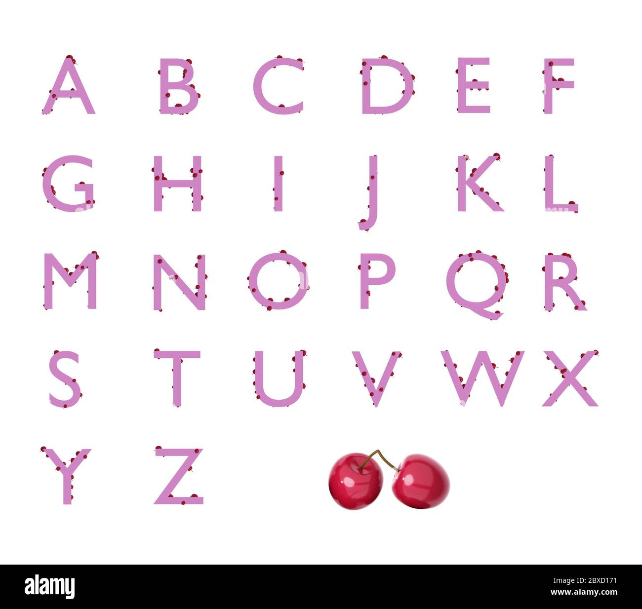 Cherry letters alphabet isolated on a white background. 3d illustration ...