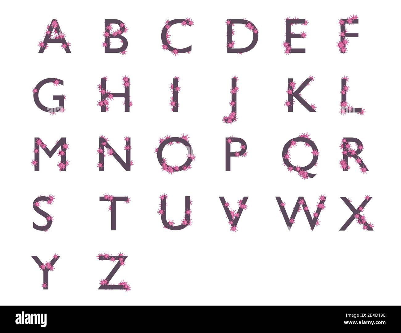 Virus Alphabet, letters of the alphabet with stuck viruses. 3d render ...