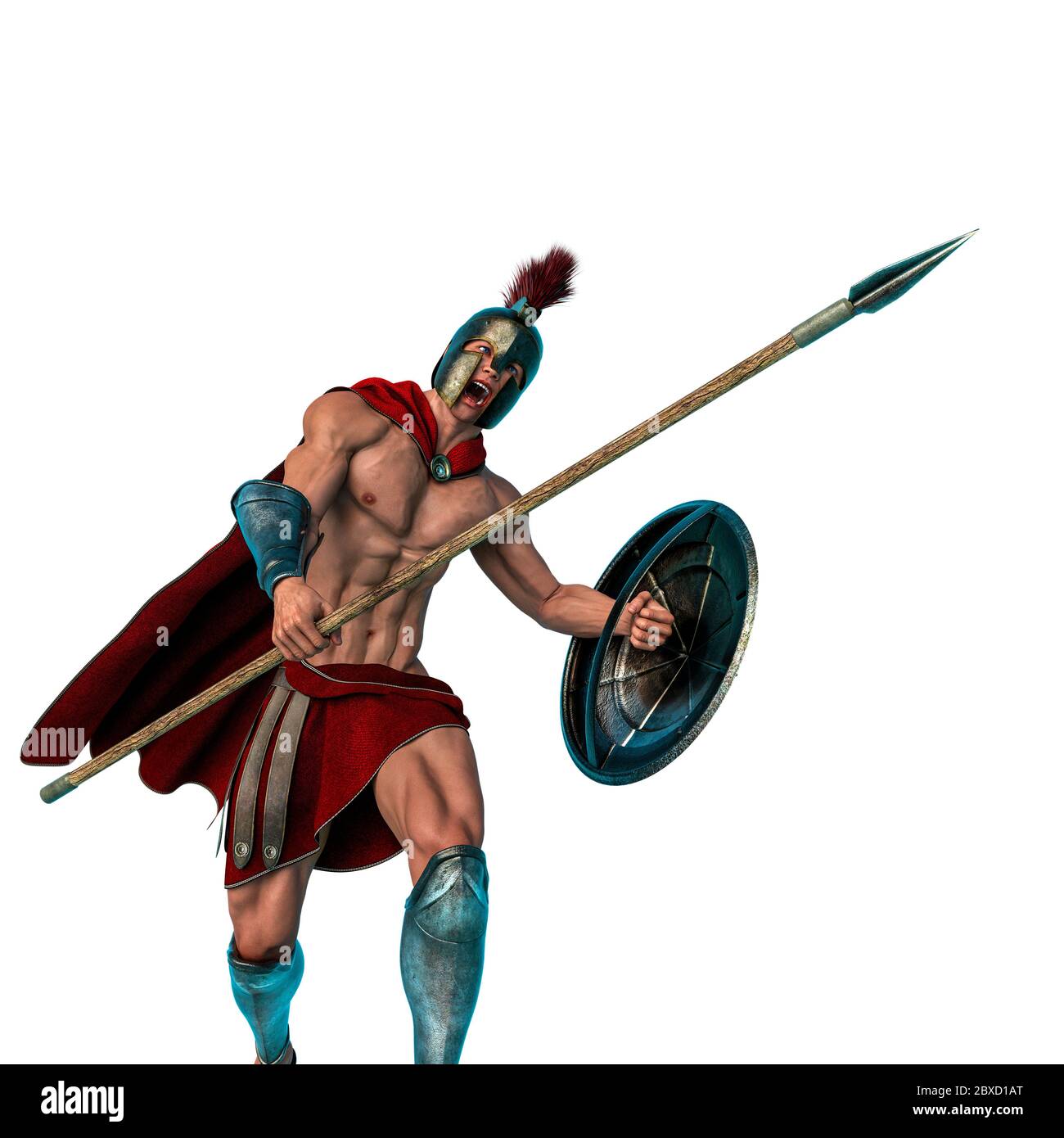 spartan warrior front attack line in a white background. This spartan ...