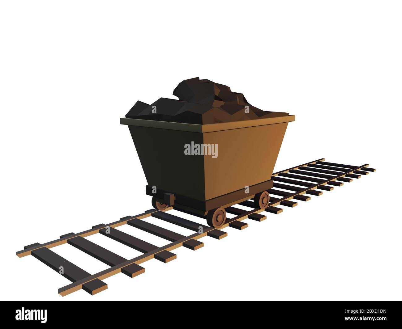 Coal trolley on rails in the mine. 3d illustration, 3d render Stock ...