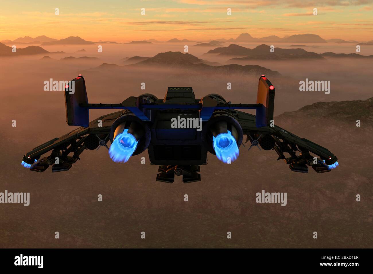 shark alien aircraft space ship about to land, 3d illustration Stock ...