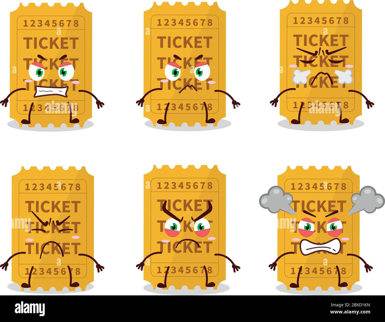 Ticket cartoon character with various angry expressions Stock Vector ...