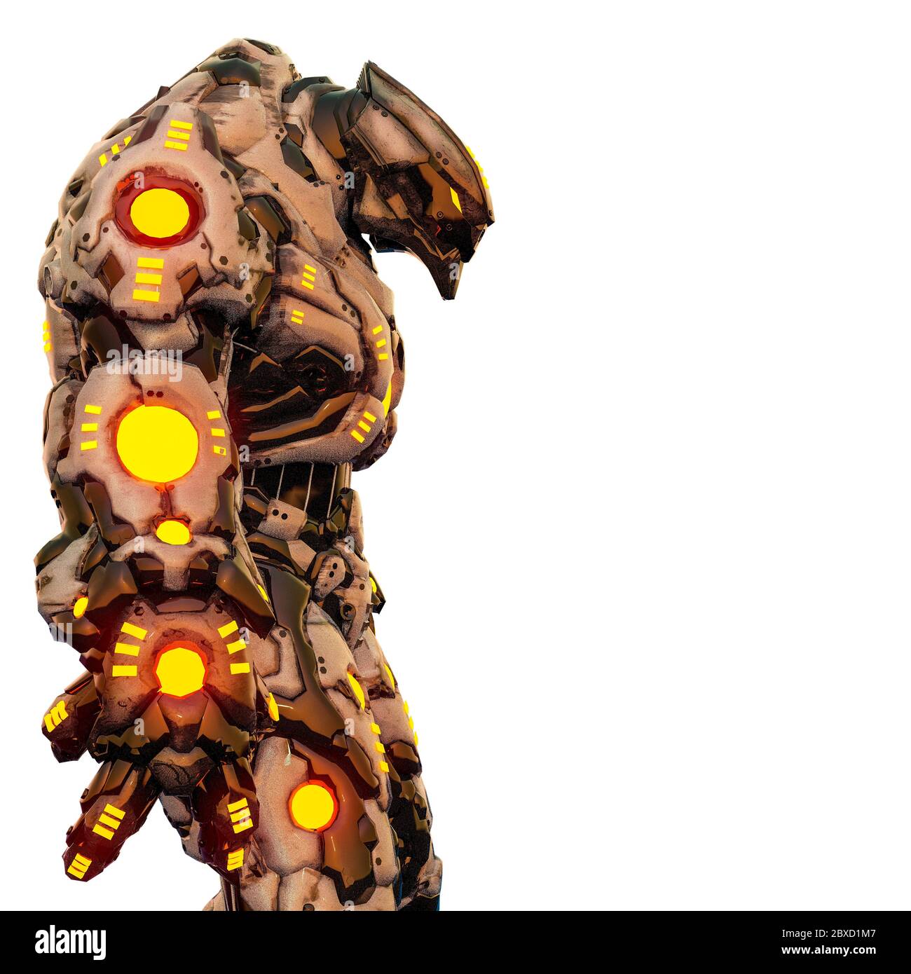 predator from desert and yellow glowing robot in a white background ...