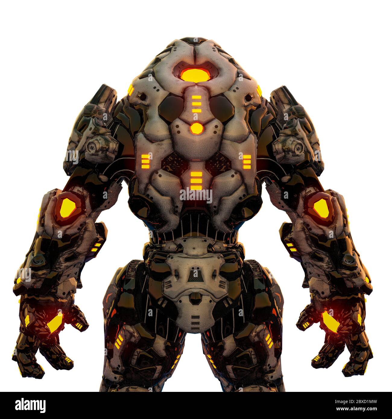 predator from desert and yellow glowing robot in a white background ...