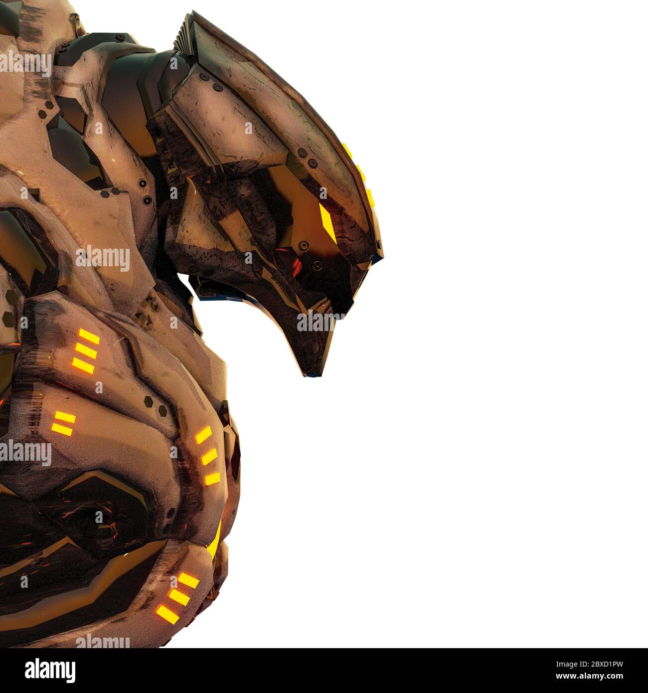 predator from desert and yellow glowing robot in a white background ...