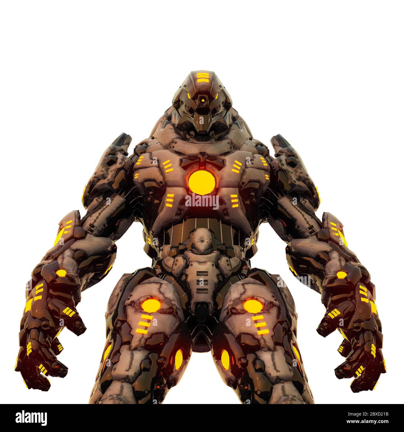 predator from desert and yellow glowing robot in a white background ...