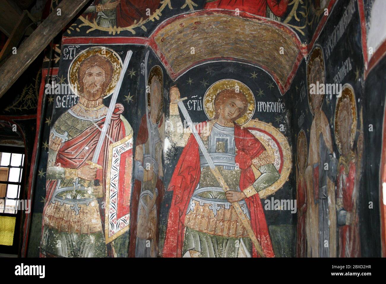 Arnota Monastery, Valcea County, Romania. Frescoes of military saints ...
