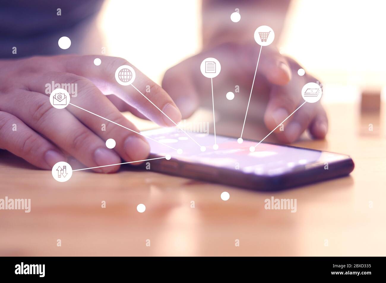 Close up of hand using using smart phone to do online banking payment ...