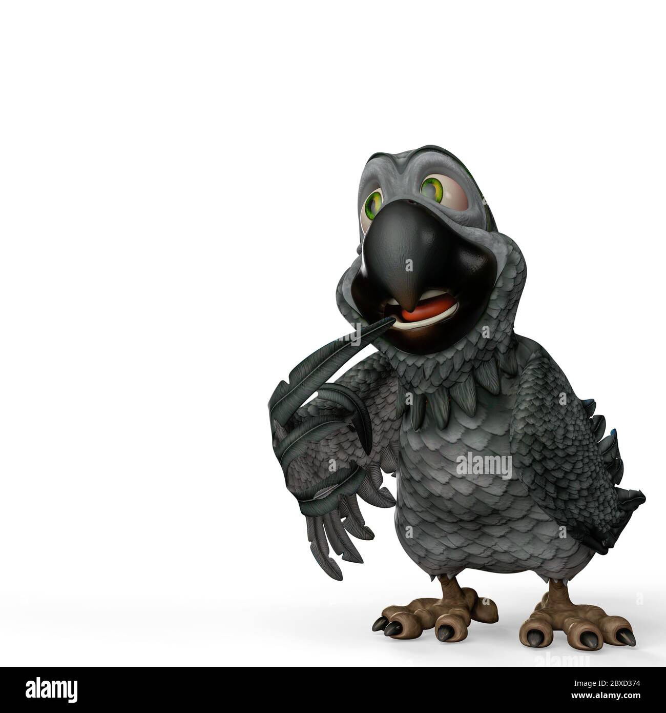 grey parrot cartoon thinking about with a copy space Stock Photo - Alamy