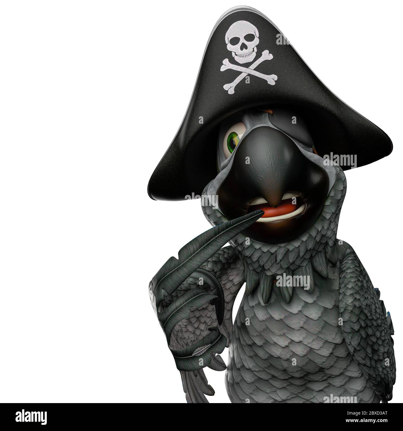 grey pirate parrot cartoon thinking about Stock Photo - Alamy