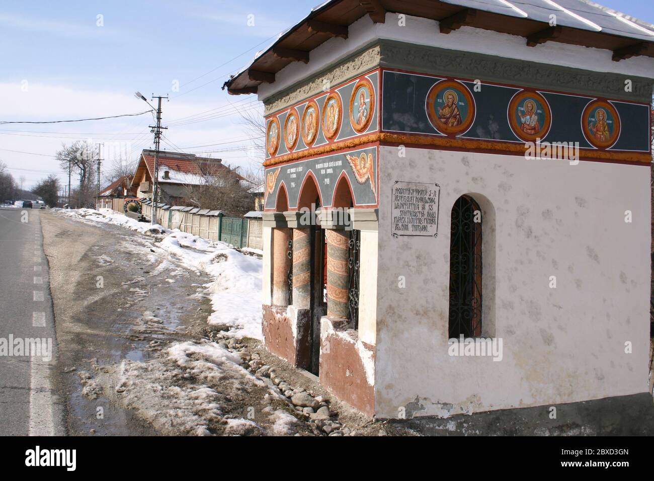 Roadside praying chapel in a village in Valcea County, Romania Stock ...