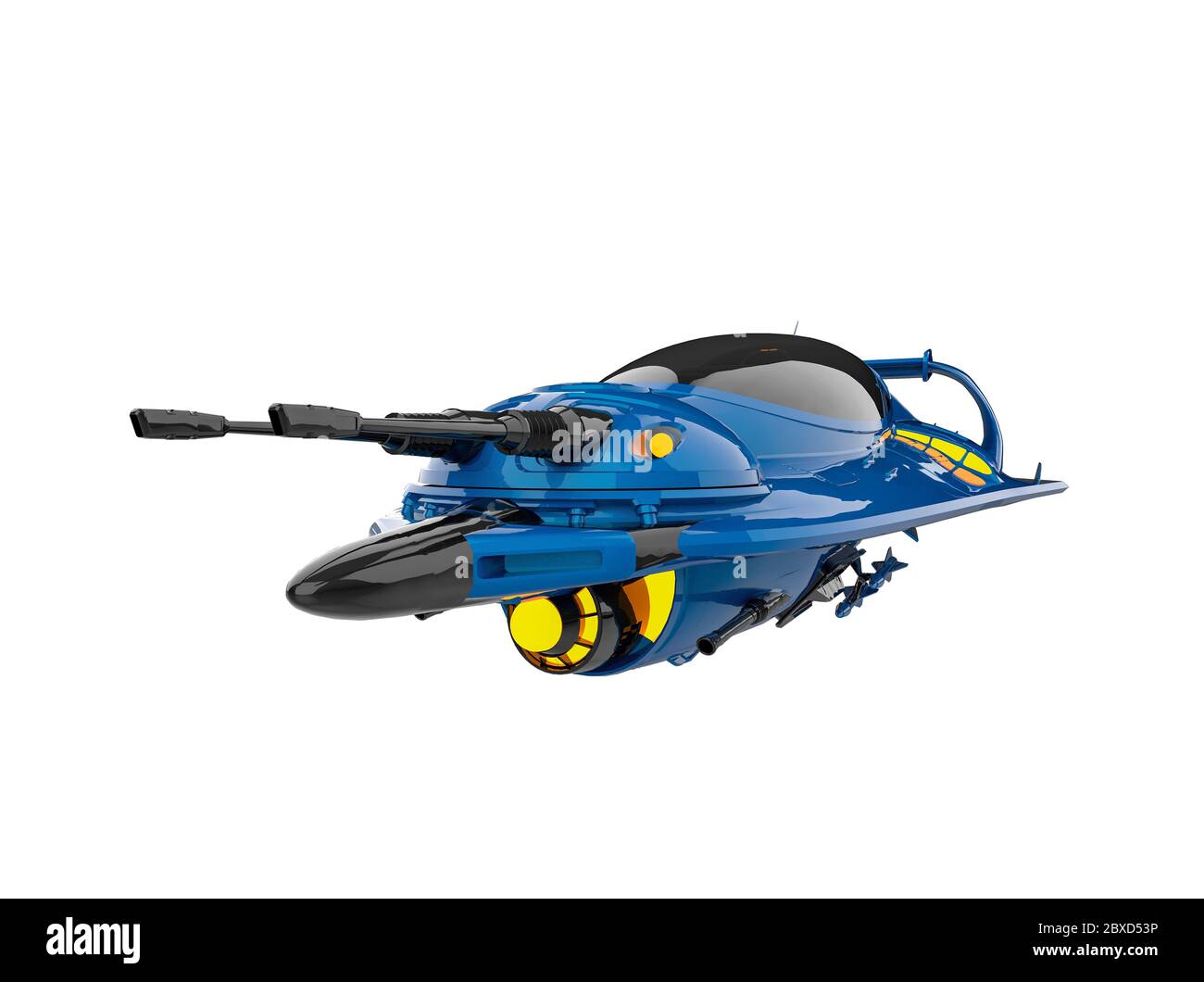 alien pocket aircraft space ship exploring around in a white background ...