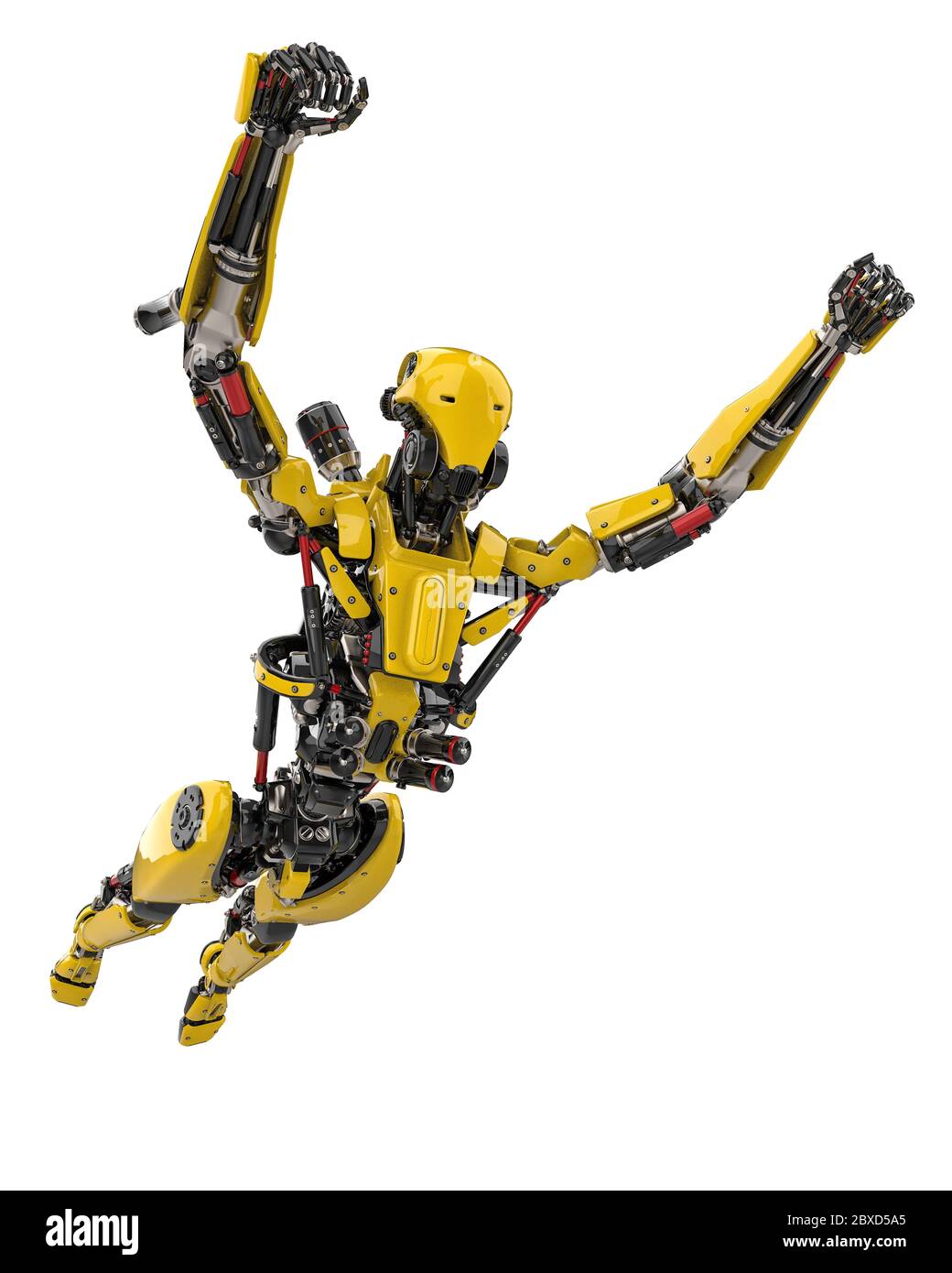 mega yellow robot super drone flying away in a white background Stock ...