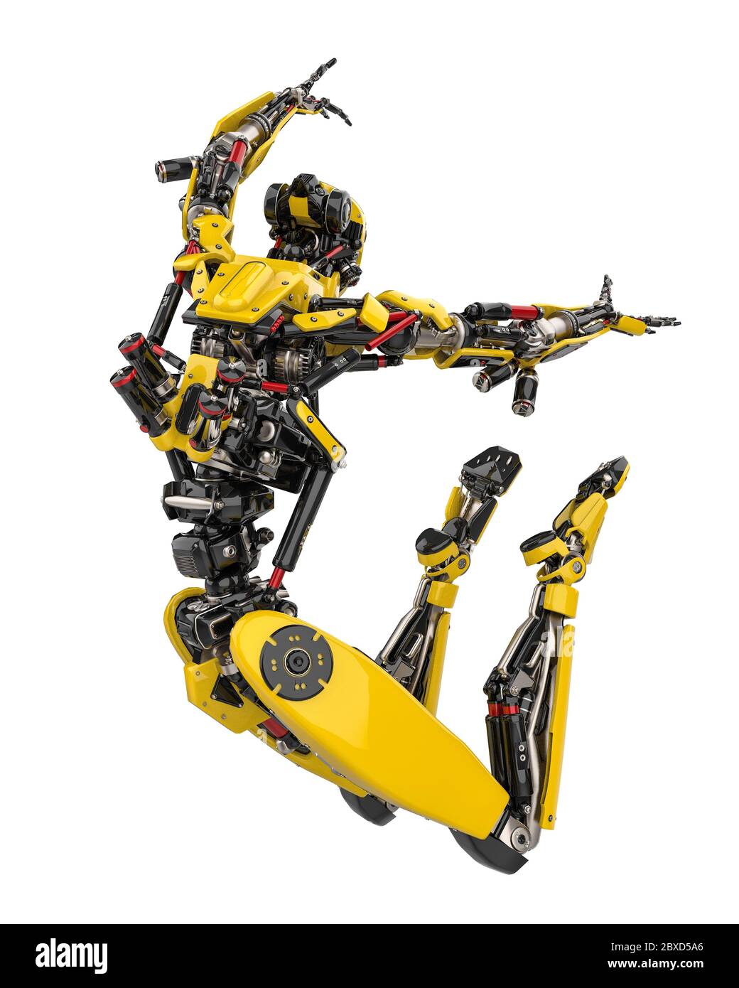 mega yellow robot super drone jumping in a white background Stock Photo ...