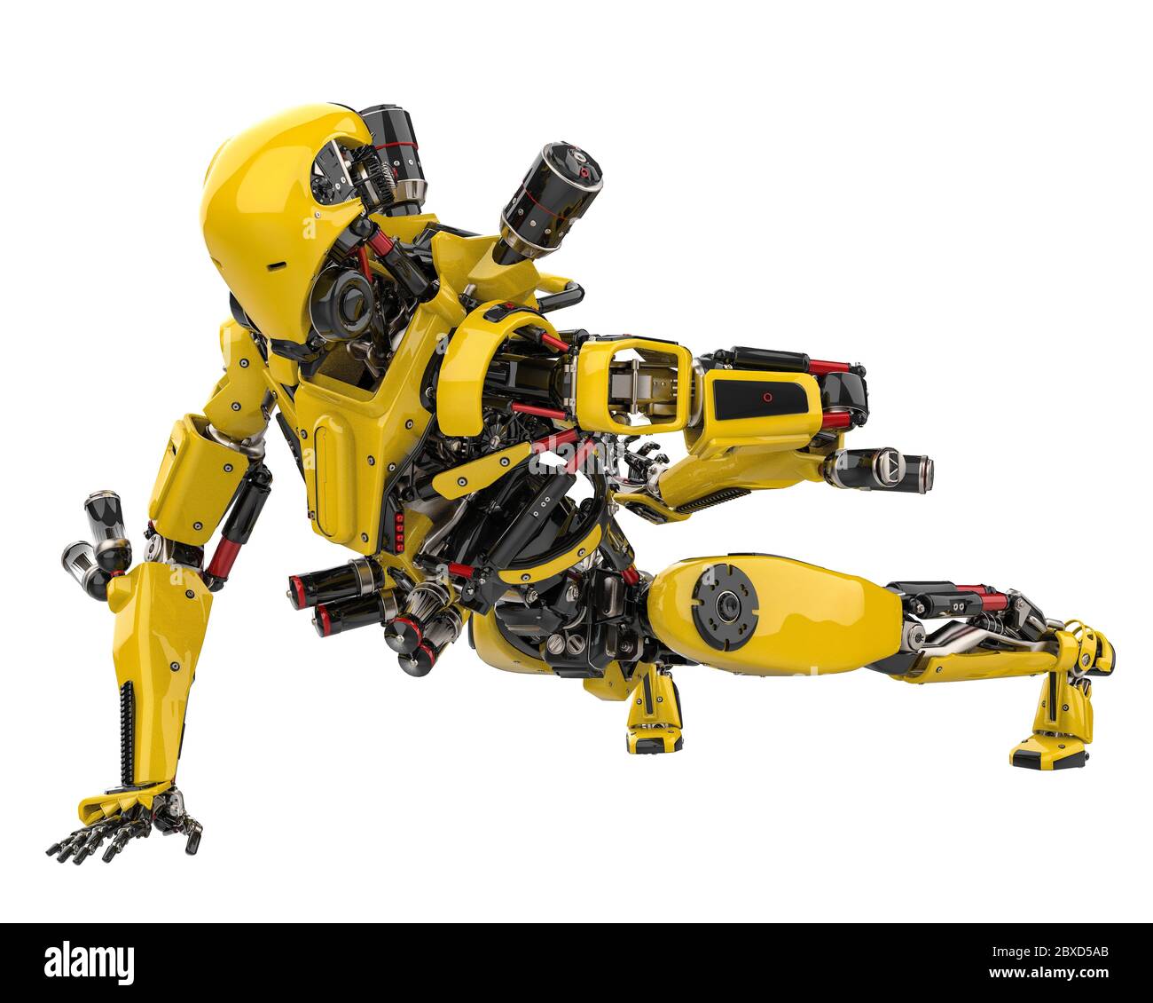 mega yellow robot super drone doing pushups in a white background Stock ...