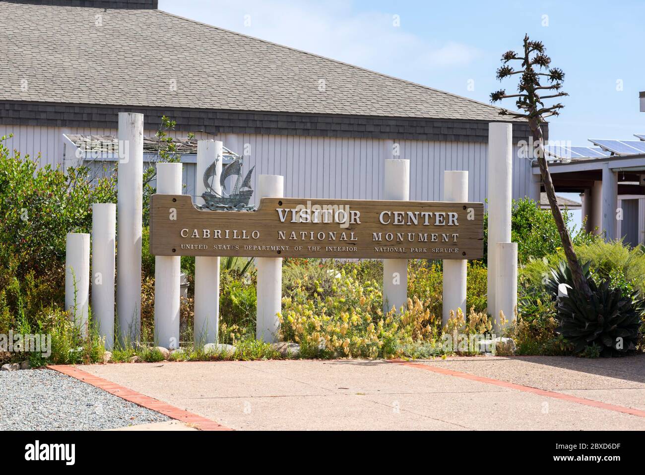 Visitor Center sign at the Cabrillo National Monument. San Diego, CA ...