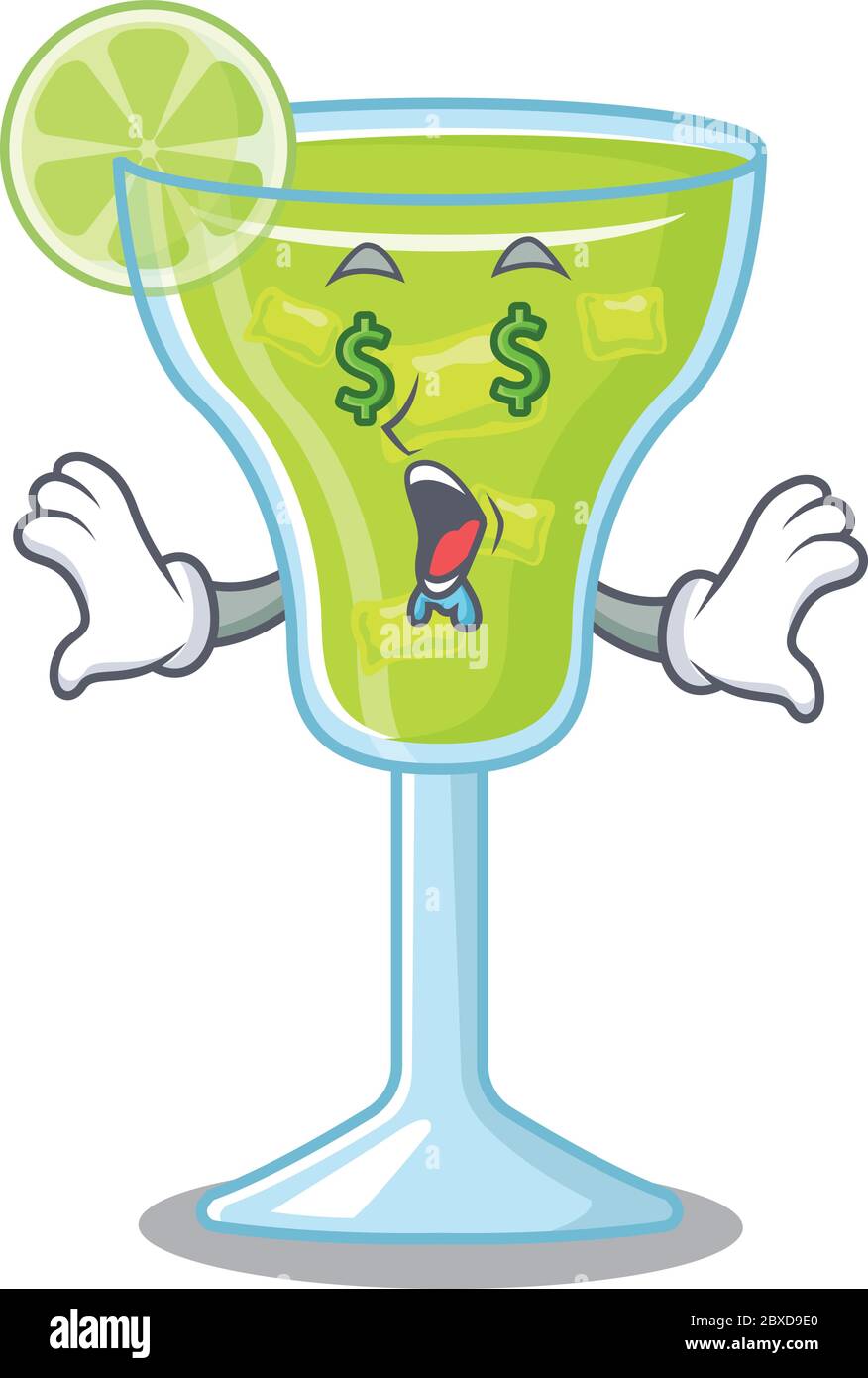 wealthy cartoon character concept of margarita cocktail with money eyes ...