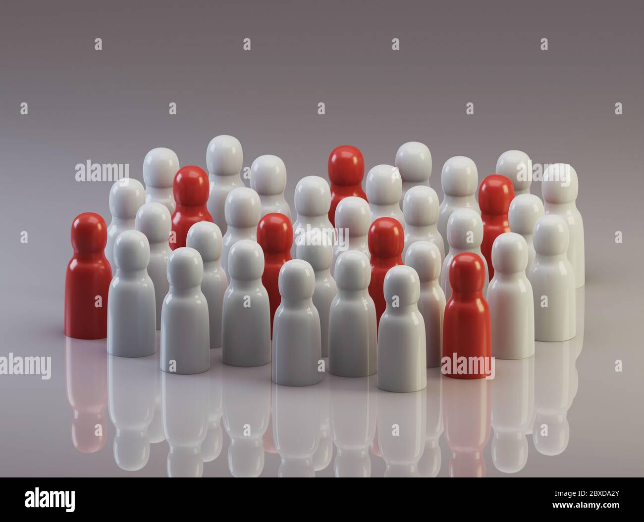 Abstract crowd of people, red people - infected among us. Virus concept ...